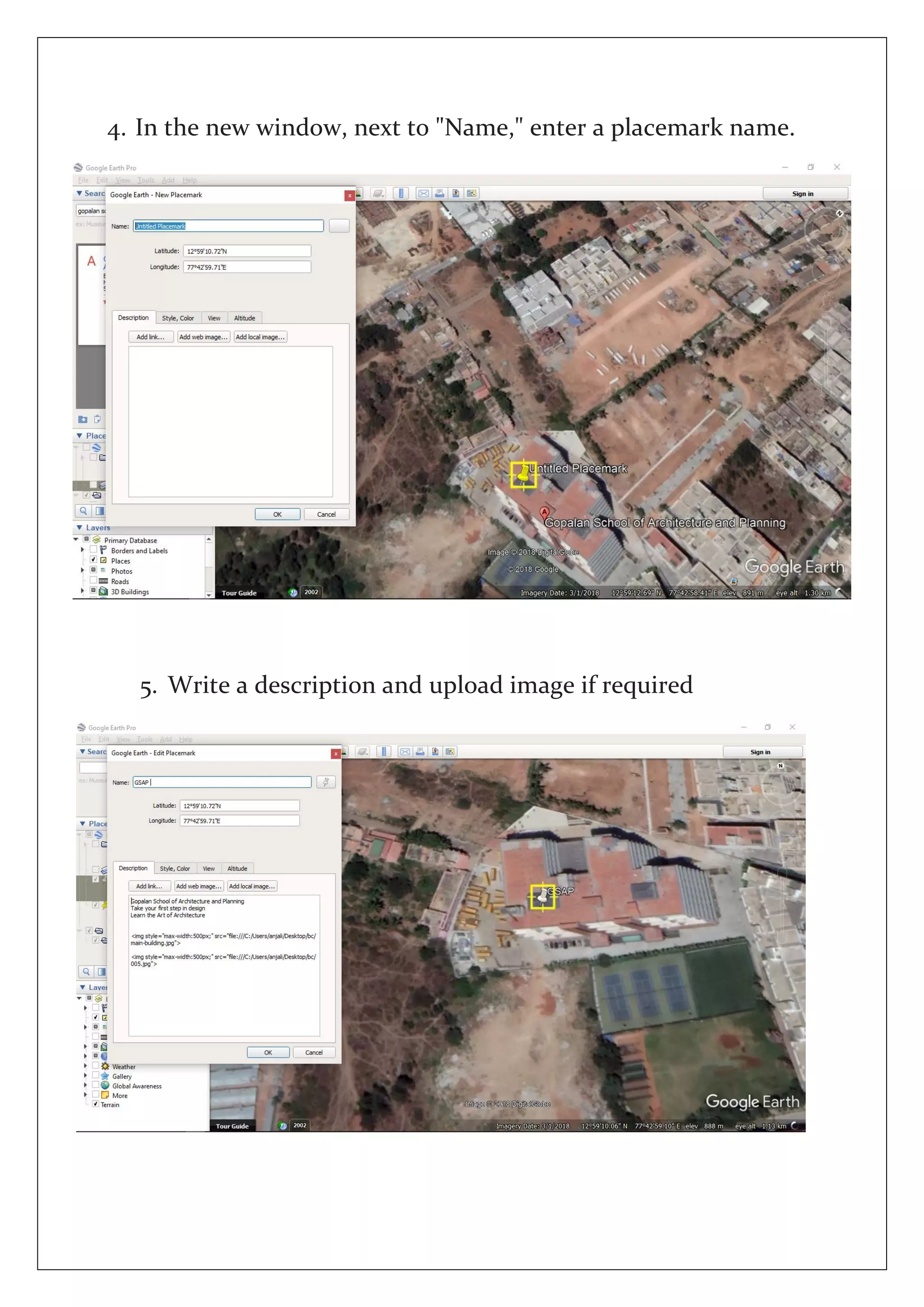 GIS - google earth -placemark - image overlay - screen overlay | PDF