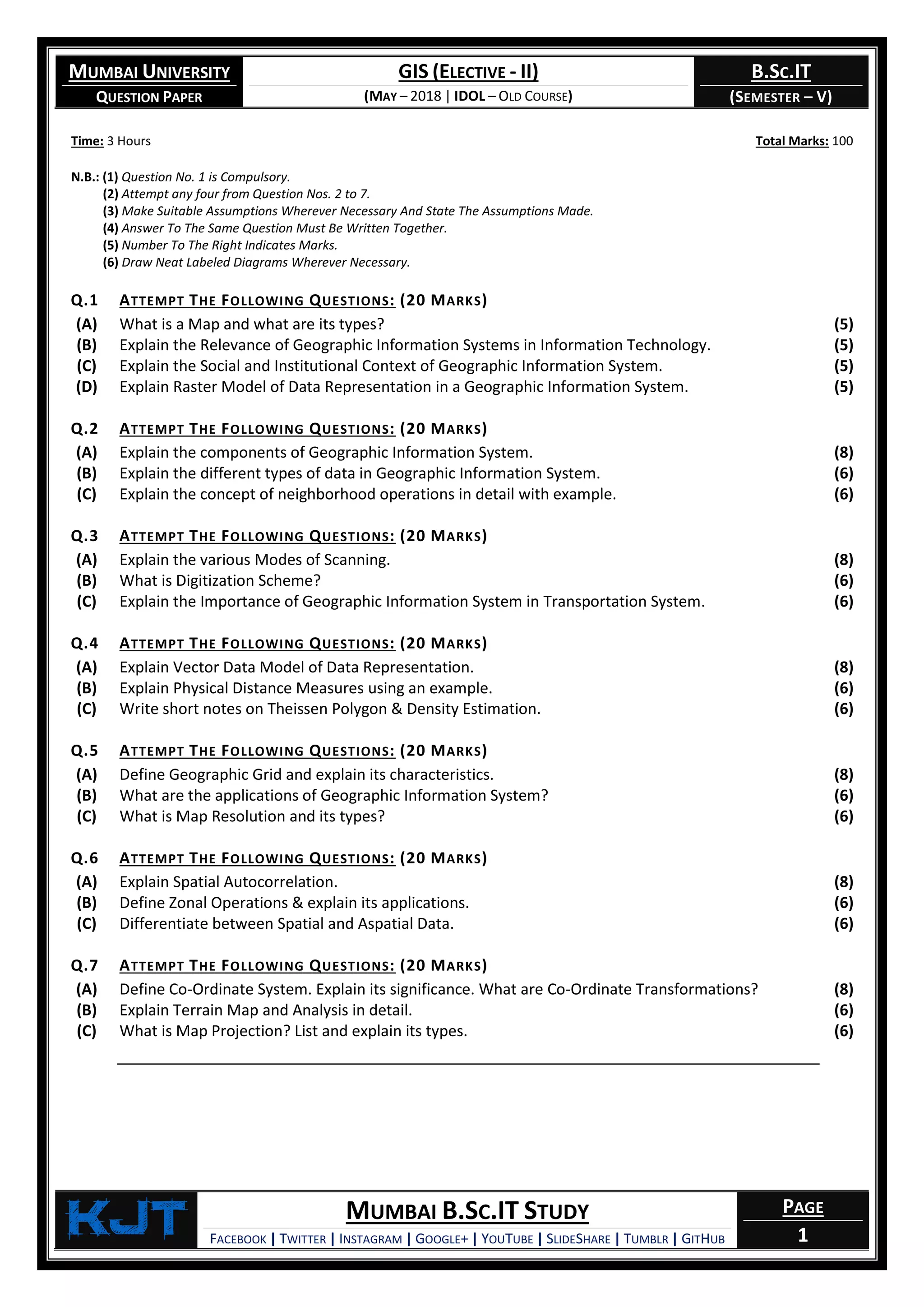 GIS (May - 2018) [IDOL: Old Course | Question Paper] | PDF