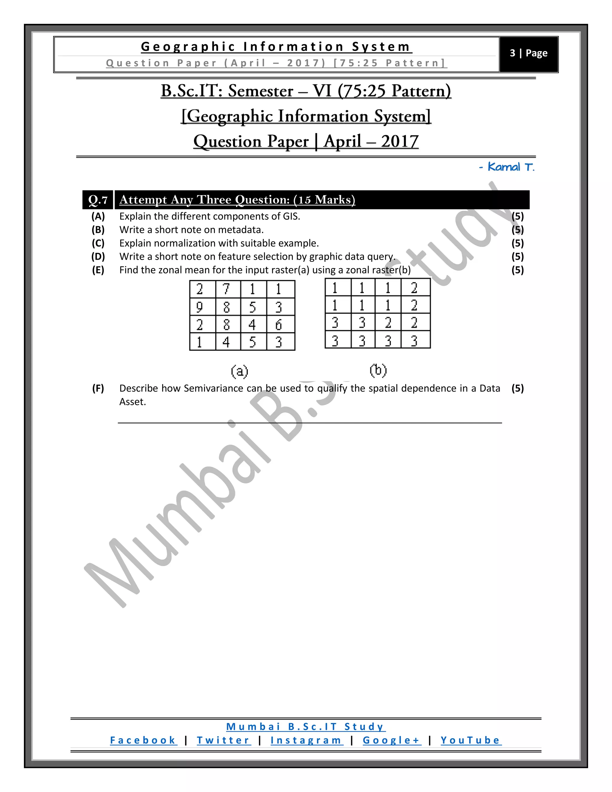 Geographic Information System (April – 2017) [75:25 Pattern | Question ...
