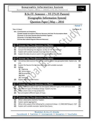 Geographic Information System (May – 2016) [75:25 Pattern | Question ...