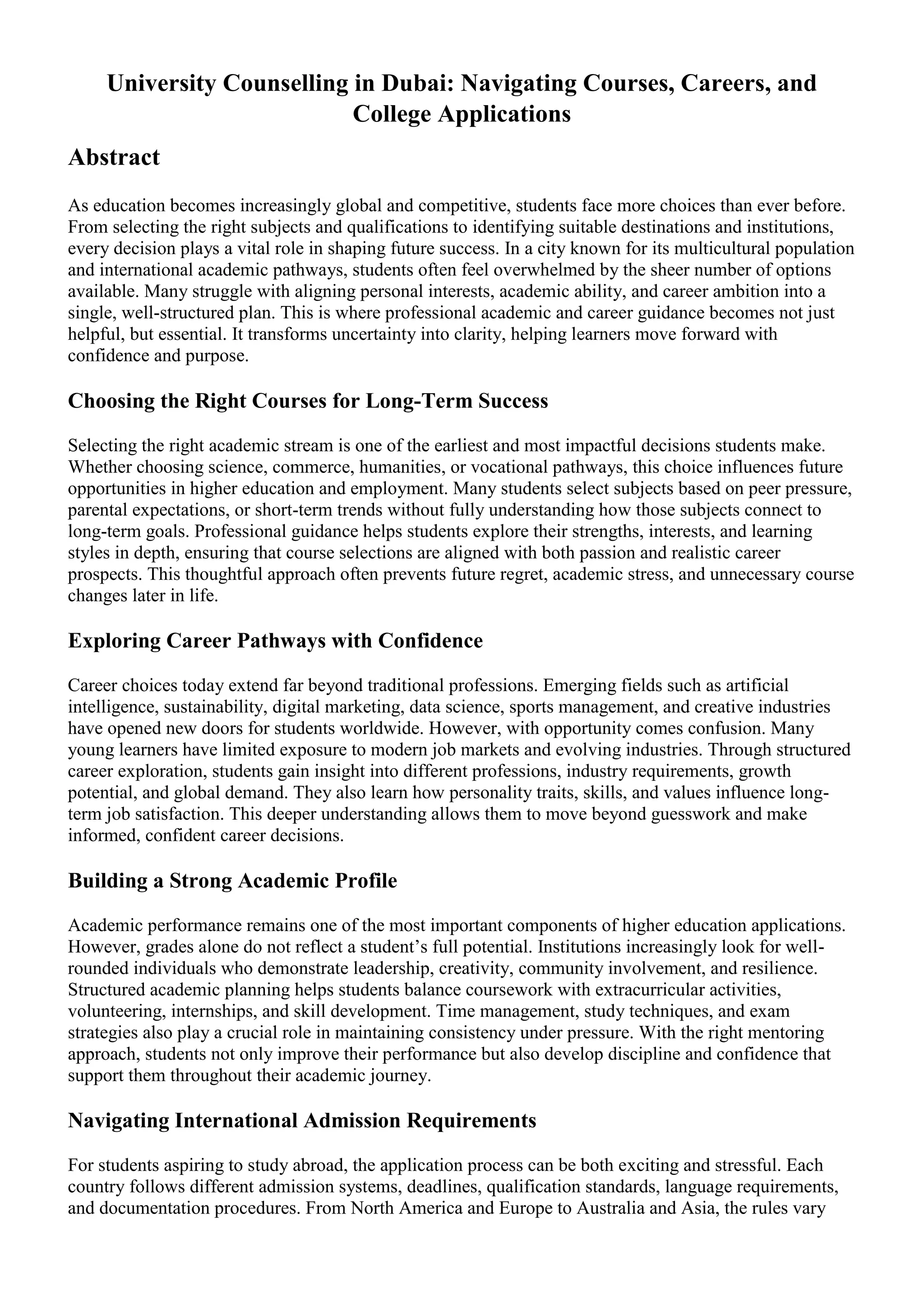 University Counselling in Dubai: Navigating Courses, Careers, and ...