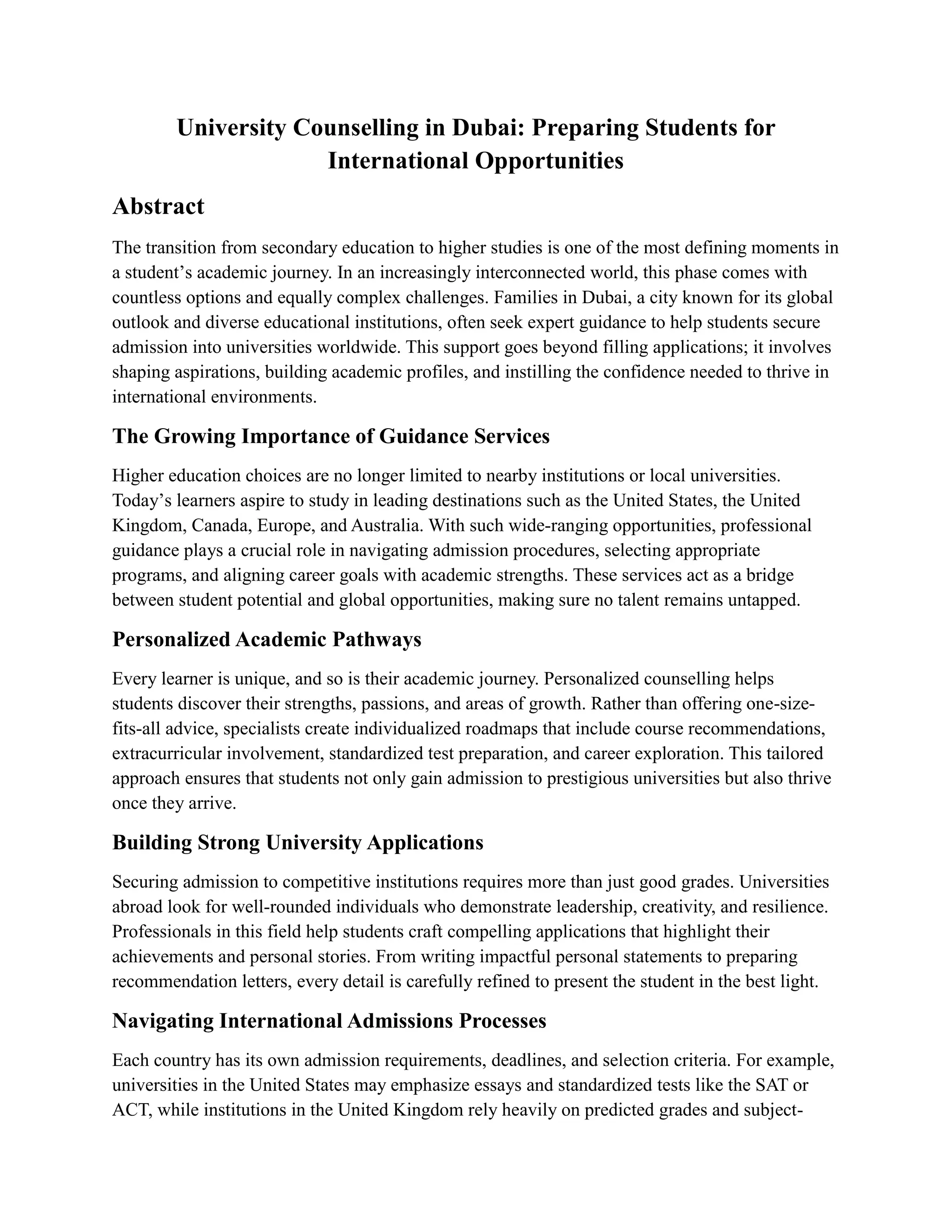 University Counselling in Dubai: Preparing Students for International ...