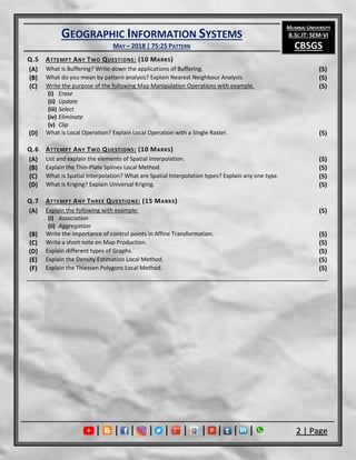 Geographic Information Systems (Question Paper) [May – 2018 | CBSGS - 75:25 Pattern] | PDF