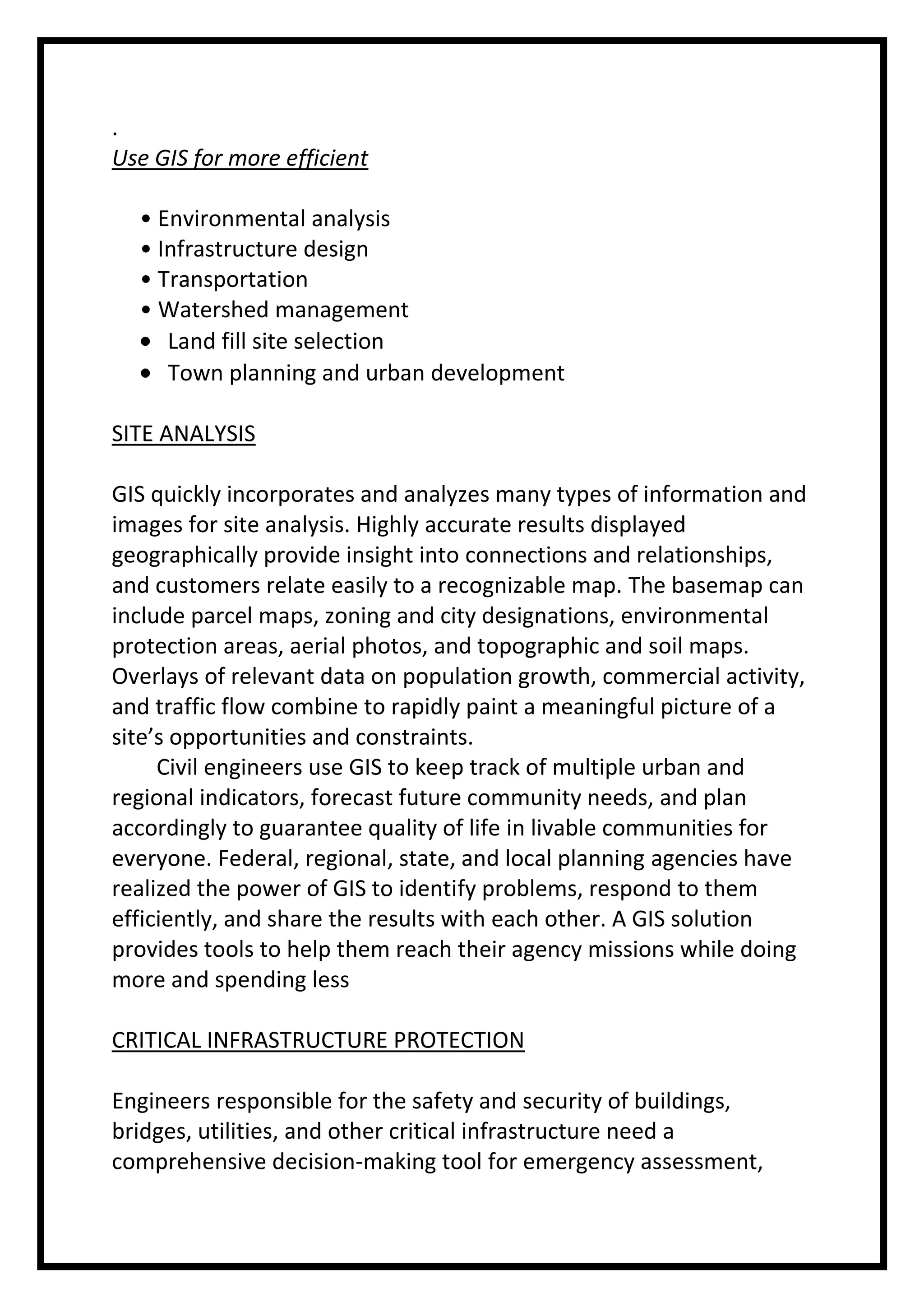 Gis application in civil engineering | DOCX