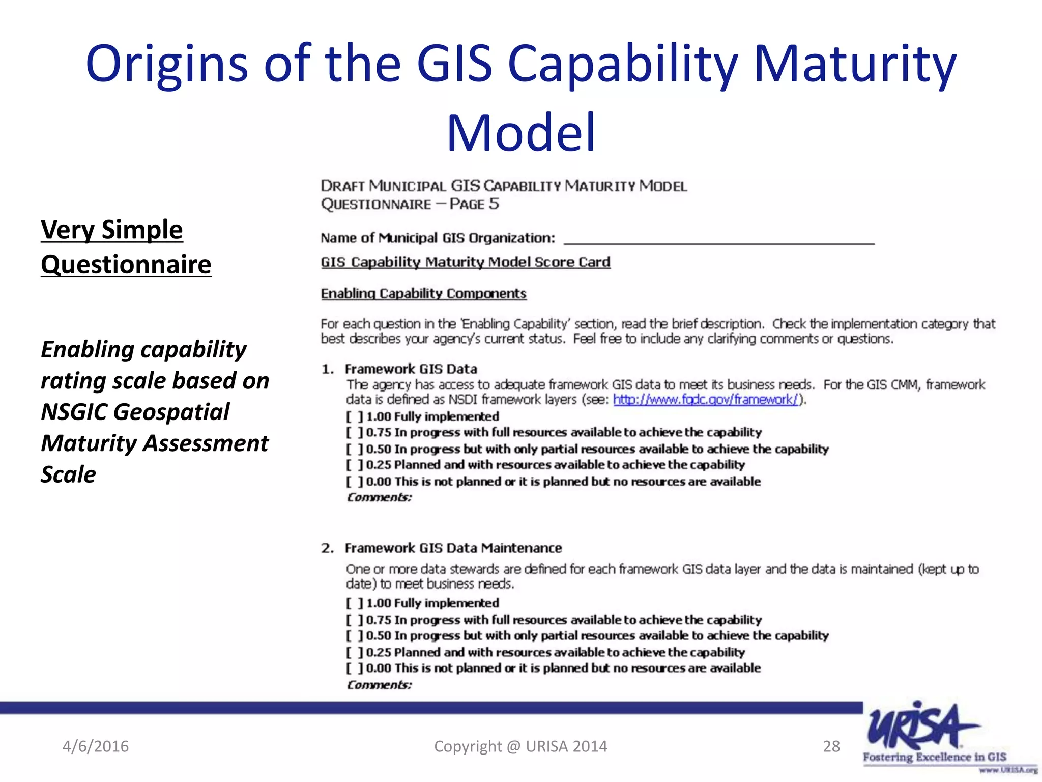 The GIS Capability Maturity Model Maximize Benefits from Enterprise GIS ...