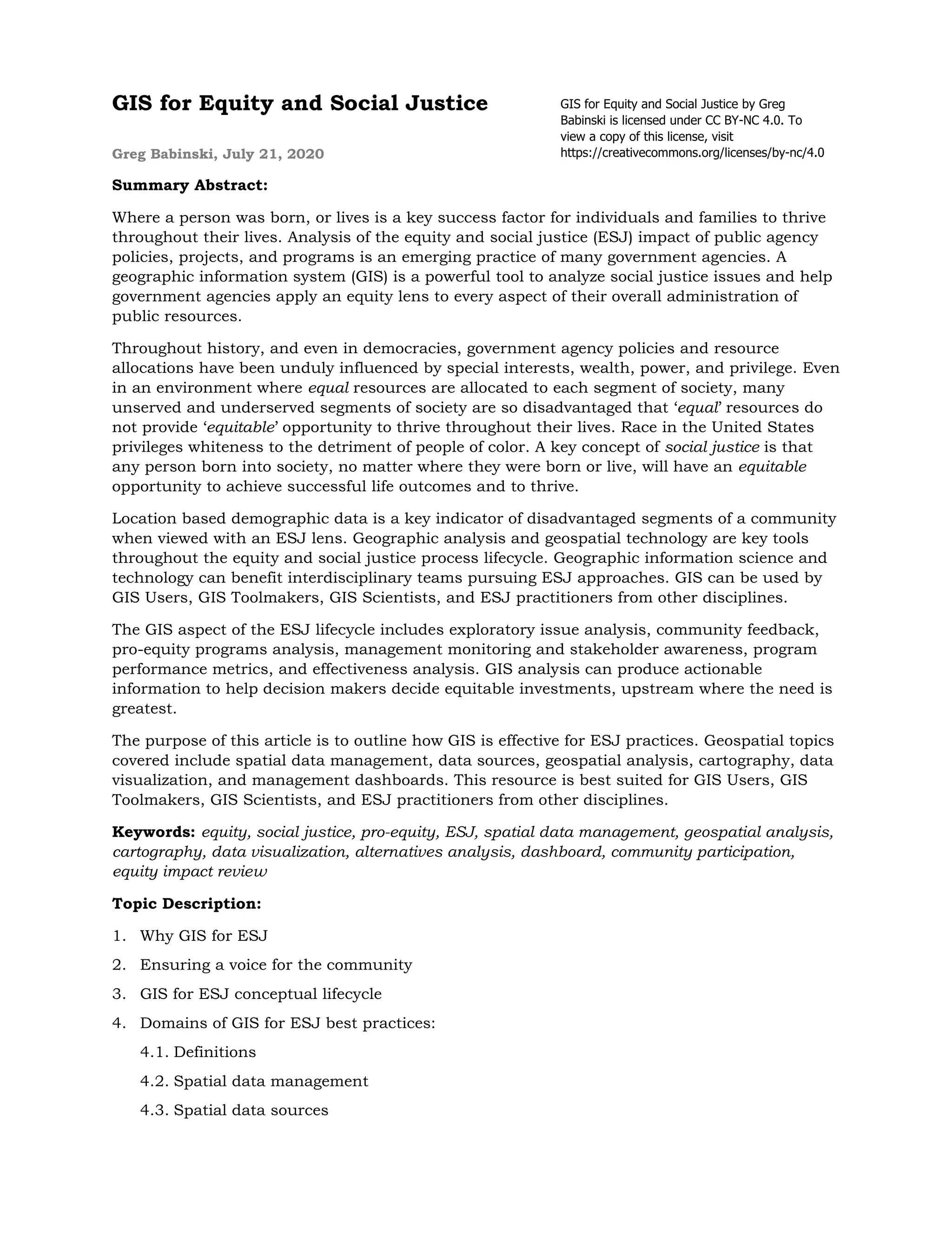 GIS for Equity & Social Justice Best Practices | PDF