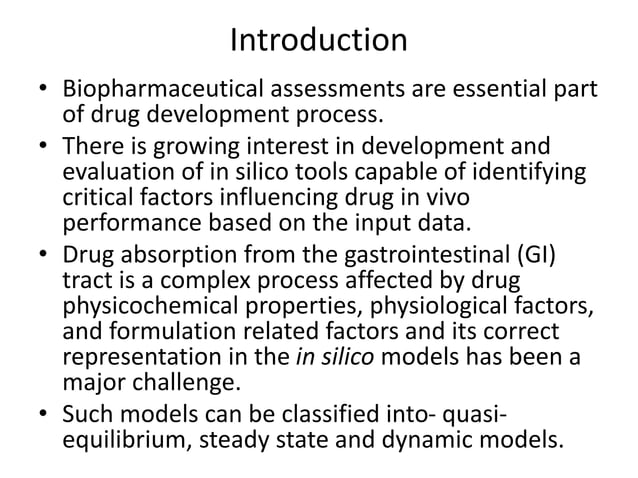 Gastrointestinal absorption simulation using in silico methodology; by ...