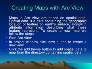 ARC VIEW GEOGRAPHICAL INFORMATION SYSTEM (GIS) | PPT