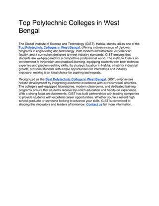 Top Polytechnic Colleges in West Bengal. | PDF