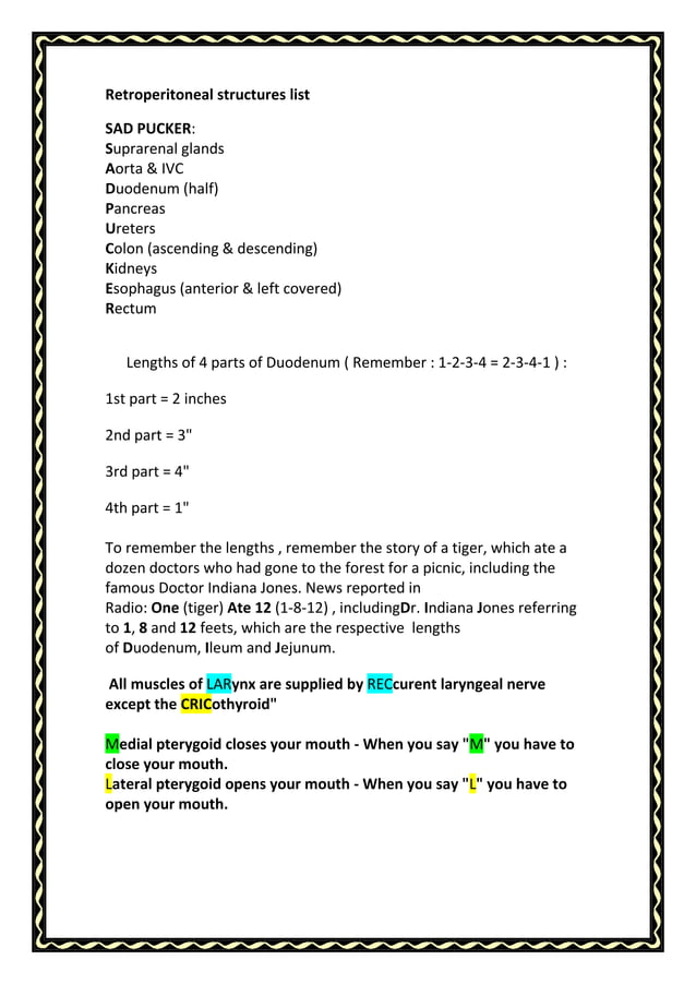 GI system mnemonics | PDF | Digestive Disorders | Diseases and Conditions