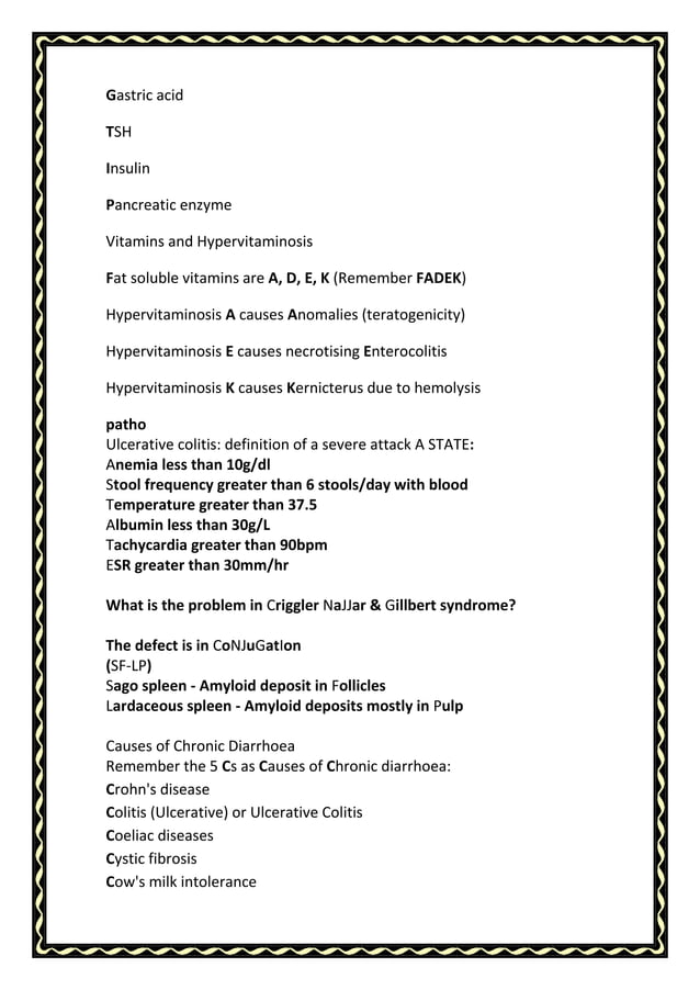 GI system mnemonics | PDF | Digestive Disorders | Diseases and Conditions