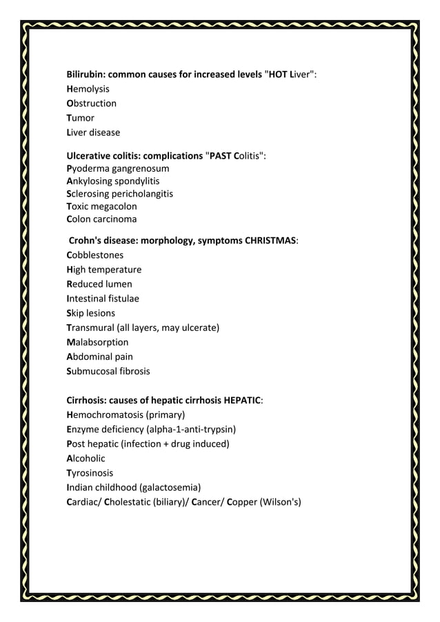 GI system mnemonics | PDF | Digestive Disorders | Diseases and Conditions