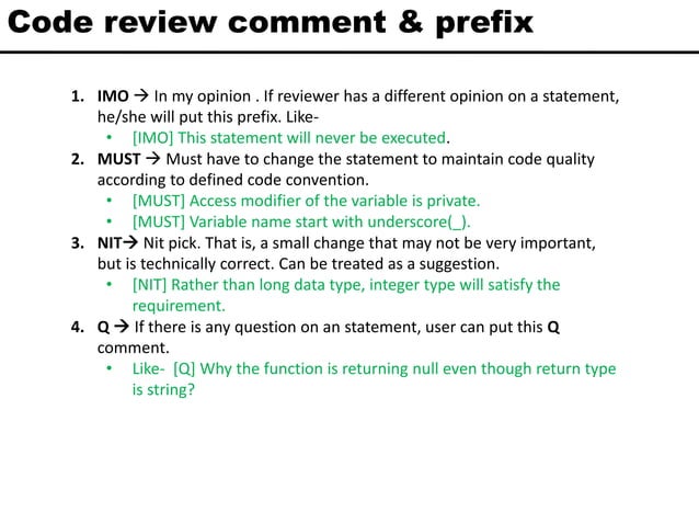 Git branching policy and review comment's prefix | PPT