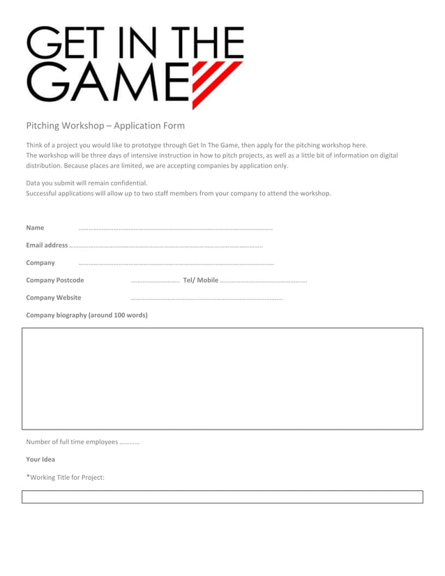 Gitg Pitching Workshop Application Form1 | DOCX