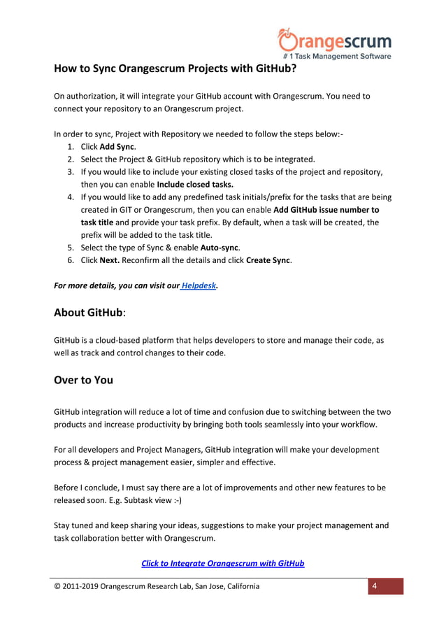 Github Integration For Orangescrum Cloud Released Pdf Web