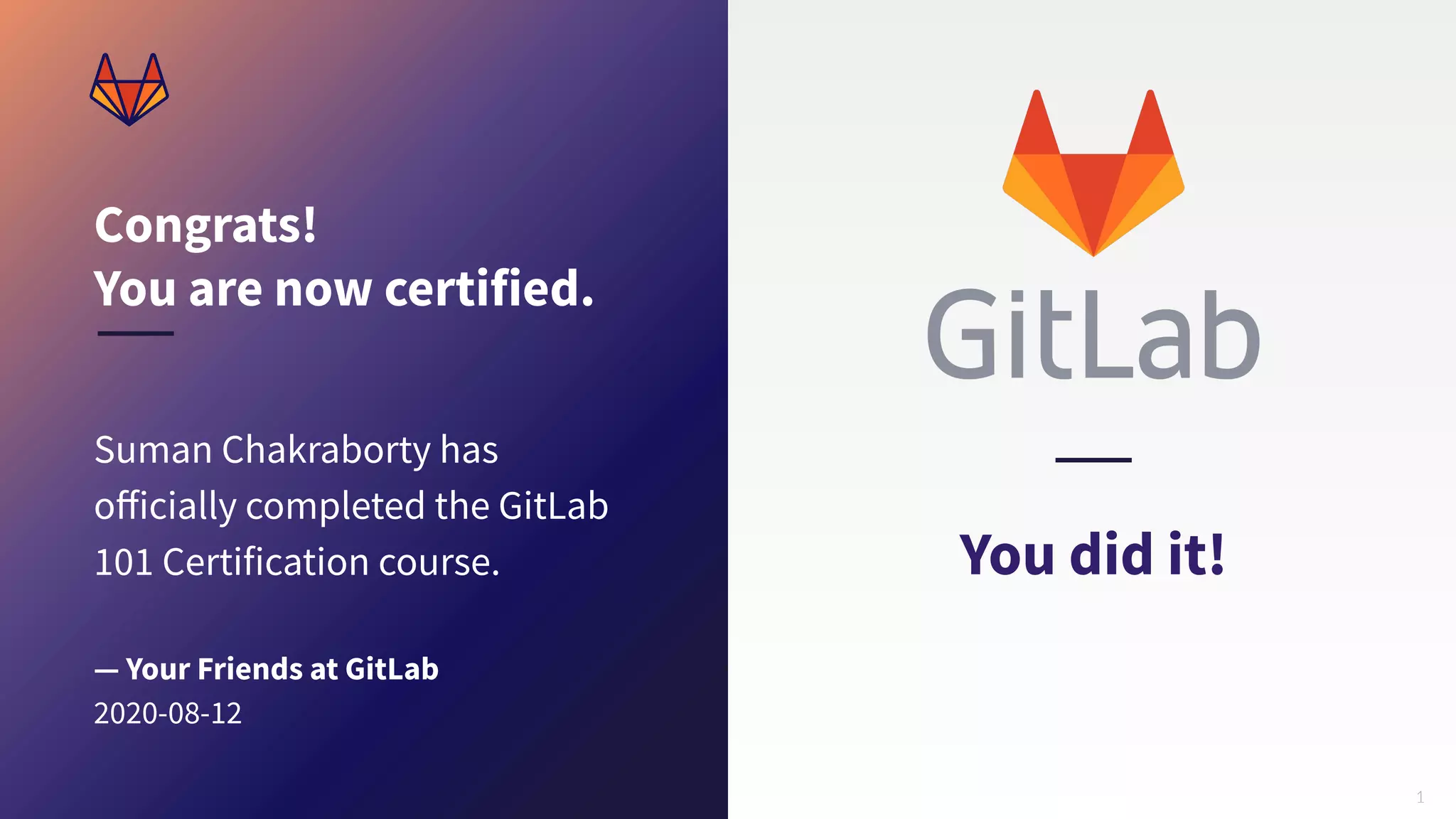 Git lab 101 certificate suman chakraborty | PPT