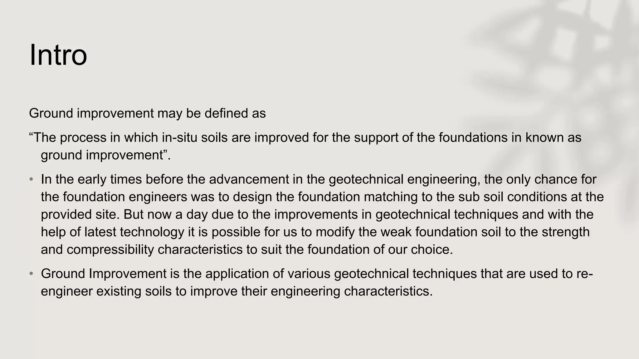 GROUND IMPROVEMENT TECHNIQUES | PPTX
