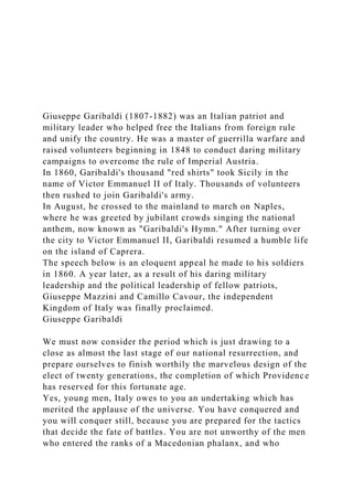 Giuseppe Garibaldi (1807-1882) was an Italian patriot and .docx