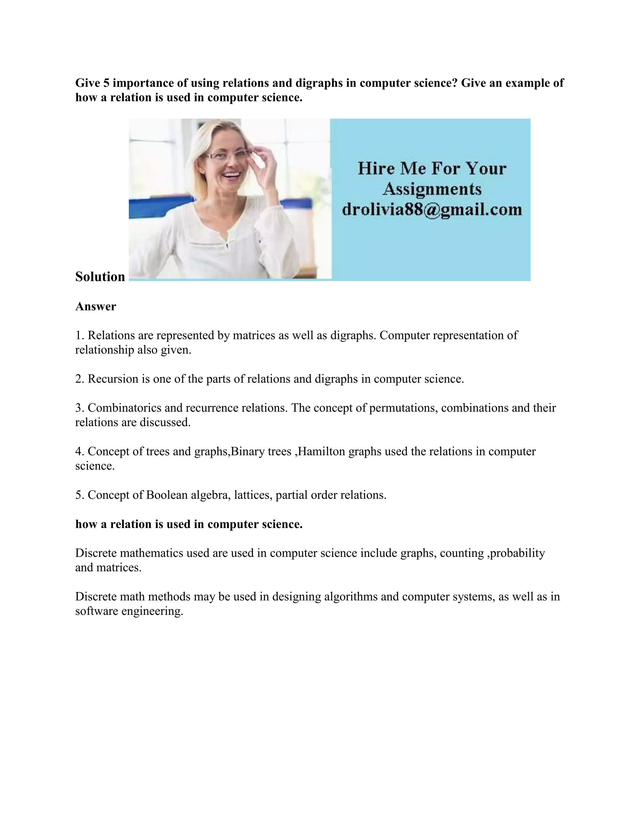 Give 5 importance of using relations and digraphs in computer science-.docx