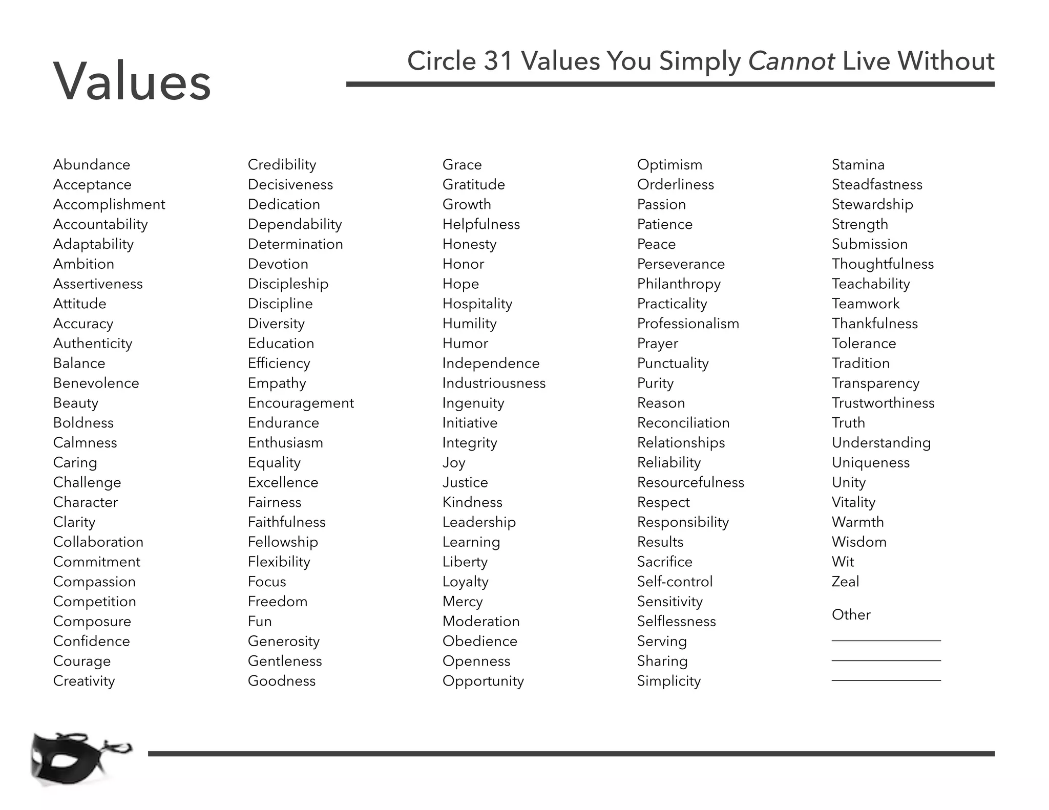Giveaway | Values Discovery Worksheet | PDF