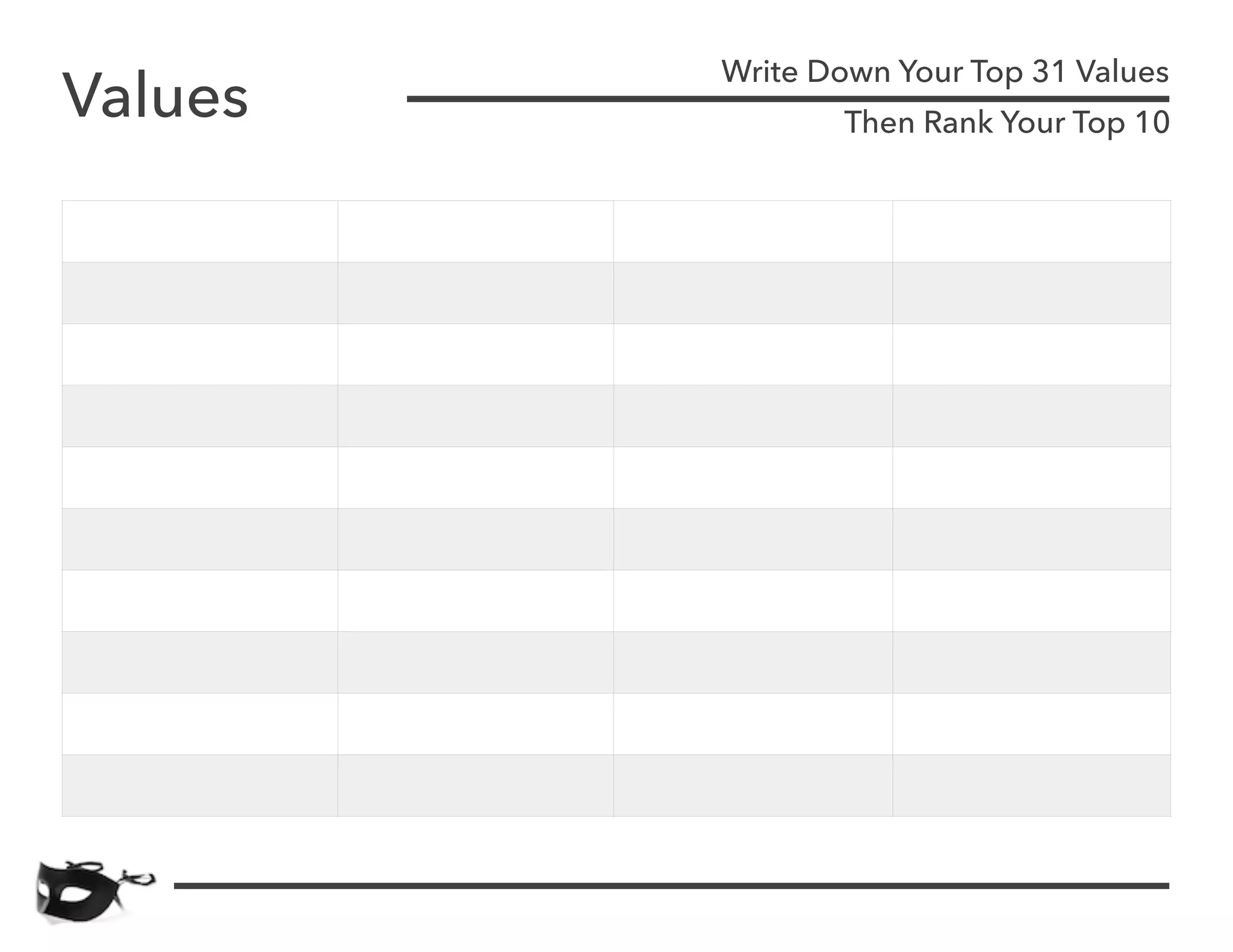 Giveaway | Values Discovery Worksheet | PDF