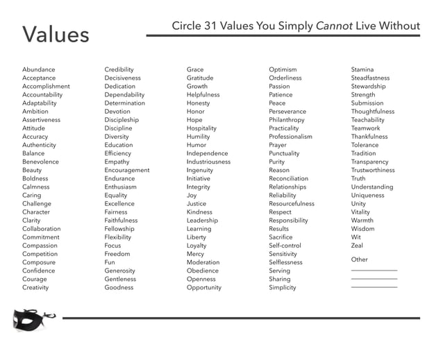 Giveaway | Values Discovery Worksheet | PPT