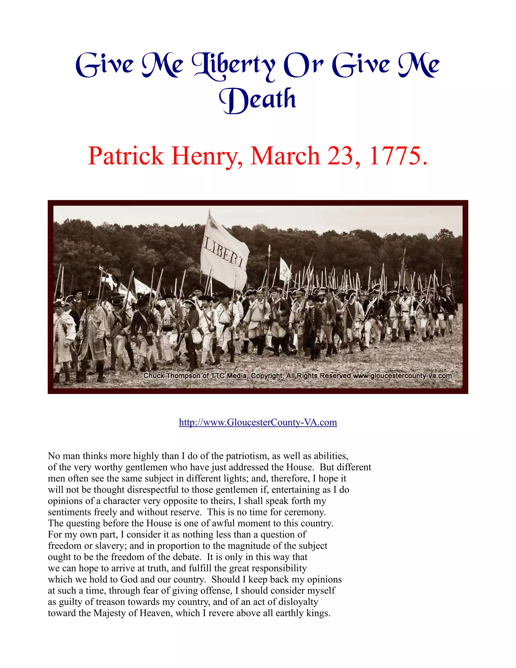Give Me Liberty or Give Me Death - Patrick Henry | PDF | Christianity ...
