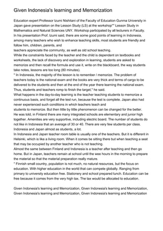 Given Indonesia's learning and Memorization | PDF