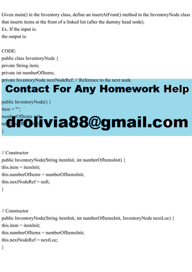 Given main() in the Inventory class, define an insertAtFront() metho.pdf