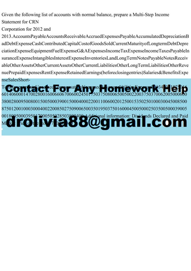 Given the following list of accounts with normal balance, prepare a .pdf