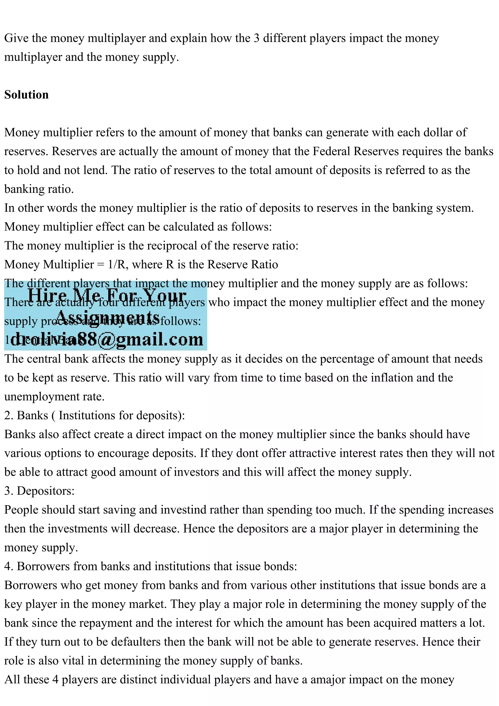 Give the money multiplayer and explain how the 3 different players i.pdf