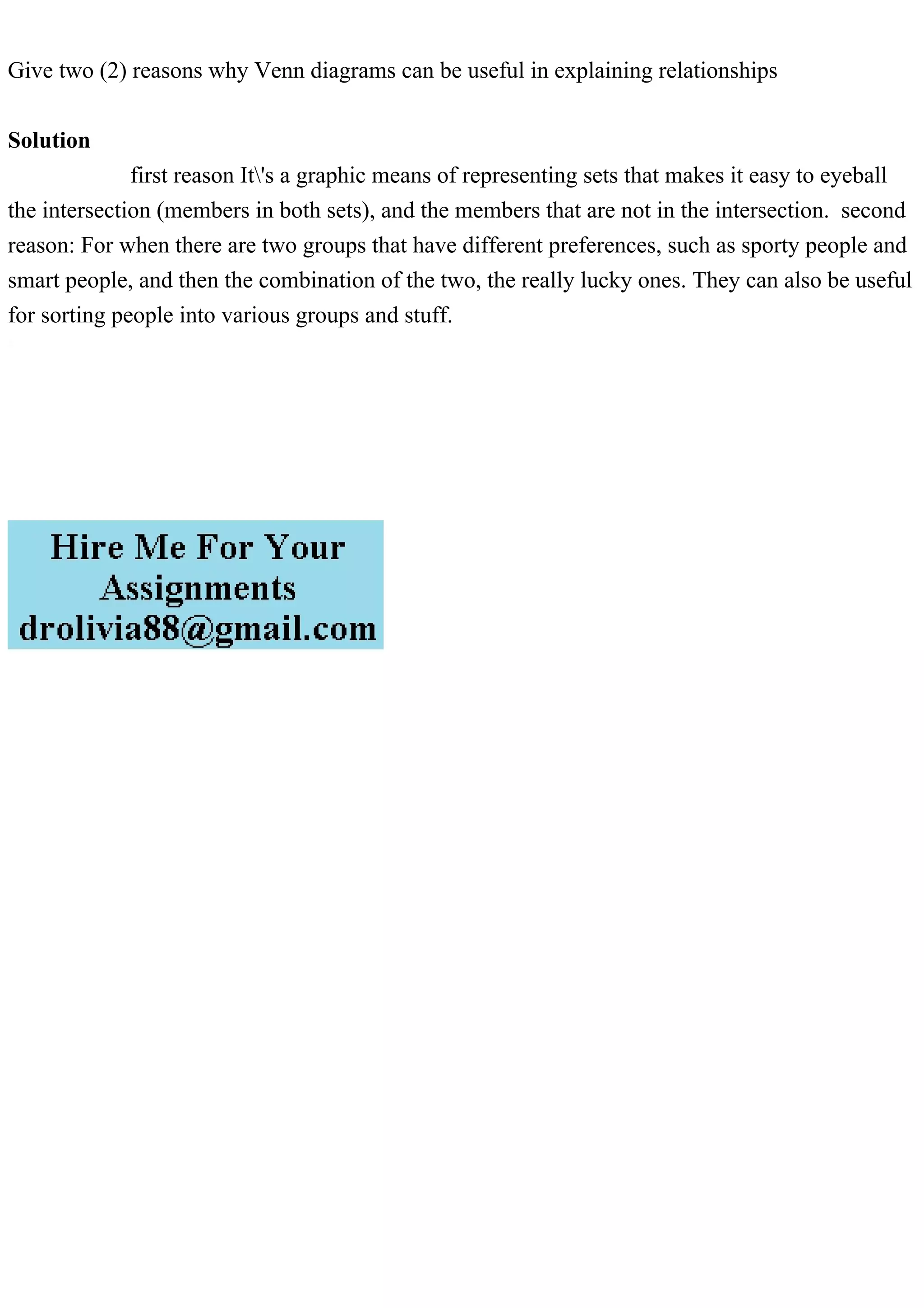 Give two (2) reasons why Venn diagrams can be useful in explaining r.pdf