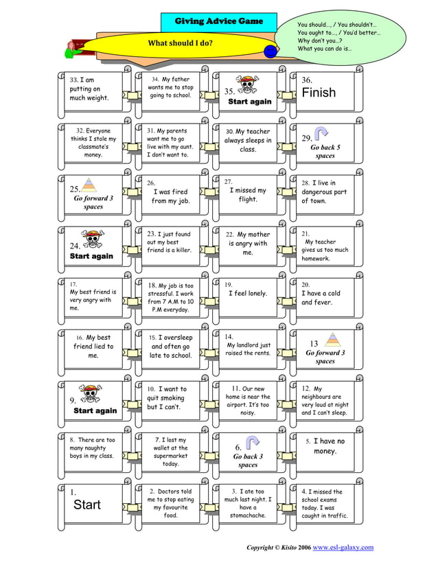 Giving advice (modal v.) board game | PDF