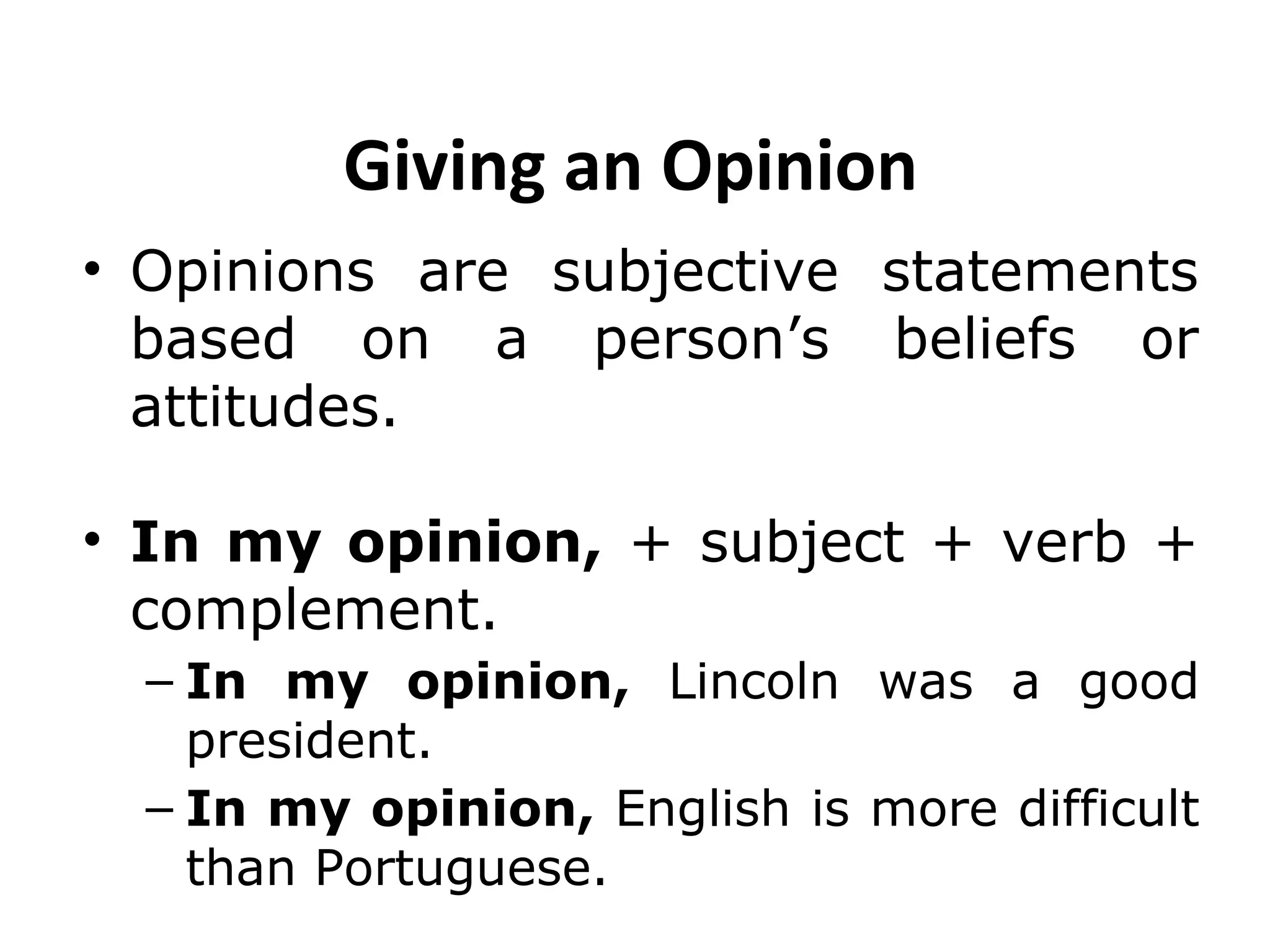 Giving an opinion | PPT