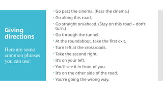 Giving directions.pptx prepositions of place | PPTX