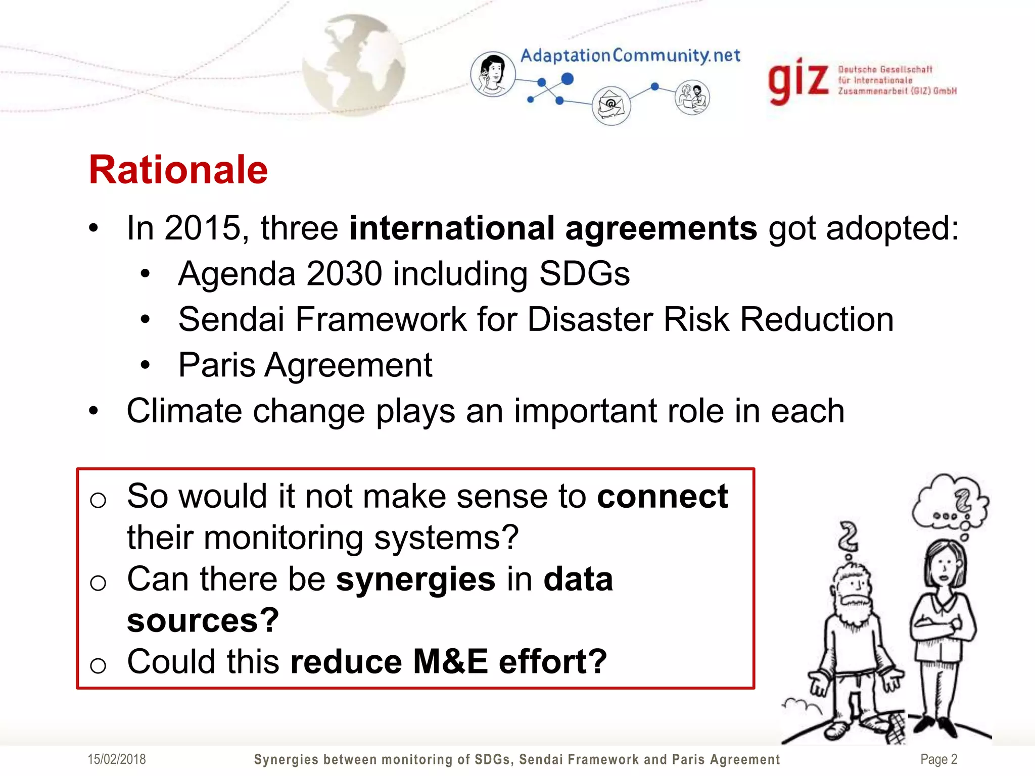 Synergies in monitoring the SDGs, Sendai Framework and Paris Agreement ...
