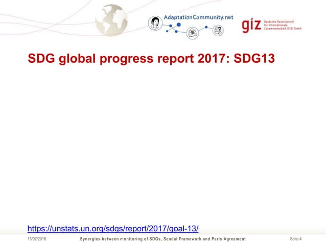 Synergies in monitoring the SDGs, Sendai Framework and Paris Agreement ...
