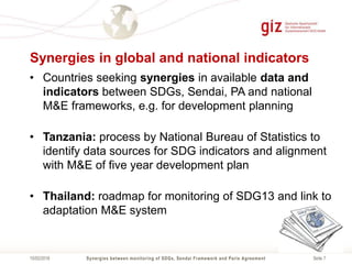 Synergies in monitoring the SDGs, Sendai Framework and Paris Agreement ...