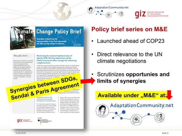 Synergies in monitoring the SDGs, Sendai Framework and Paris Agreement ...