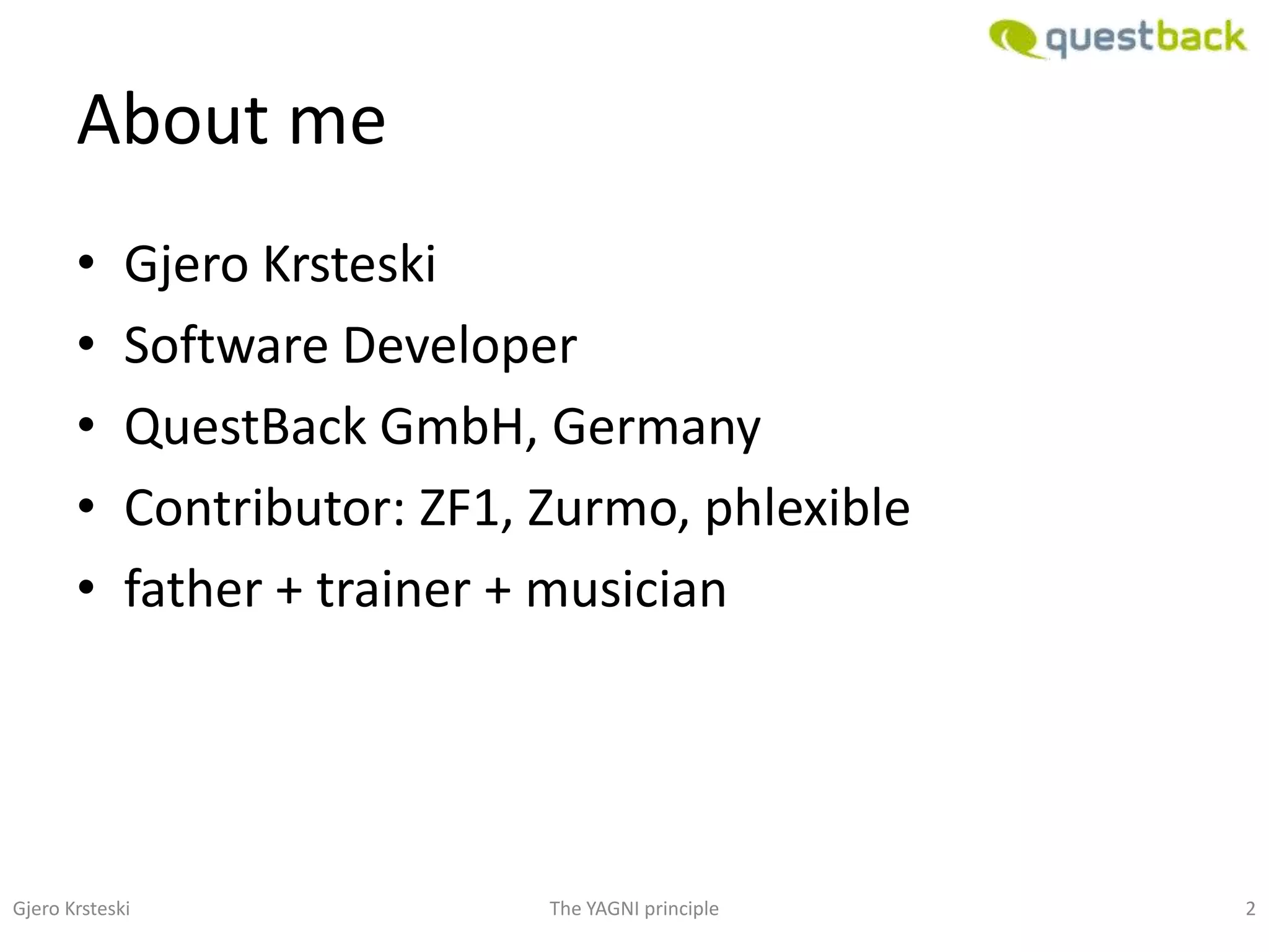 The YAGNI Principle | PPT