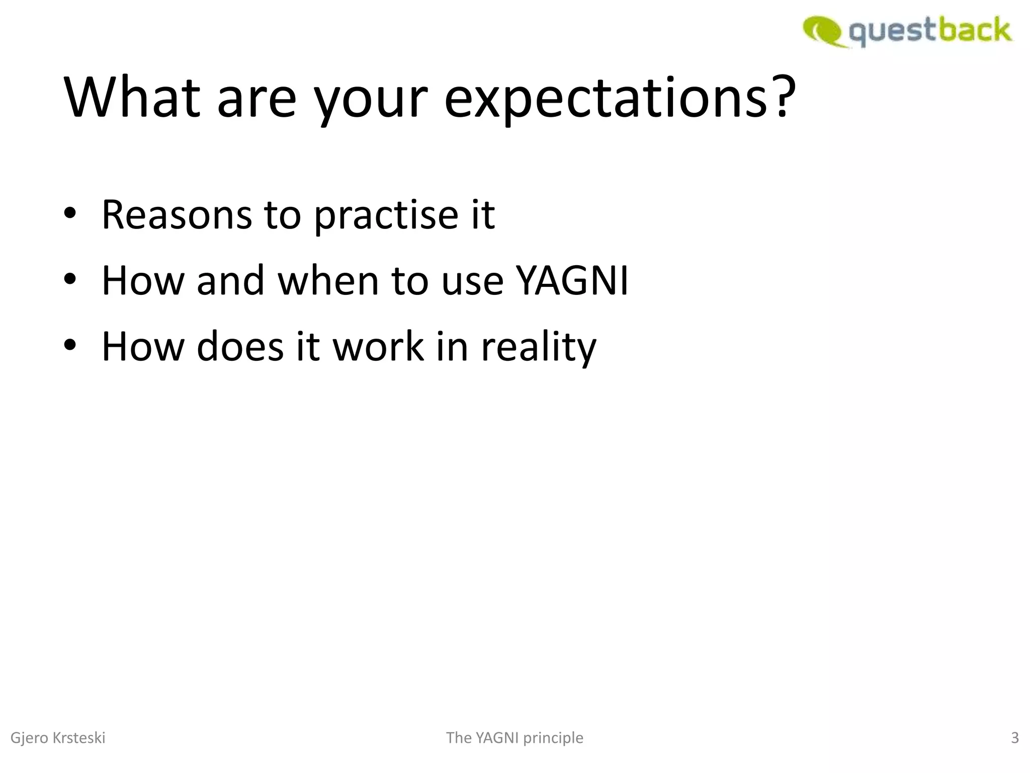 The YAGNI Principle | PPTX