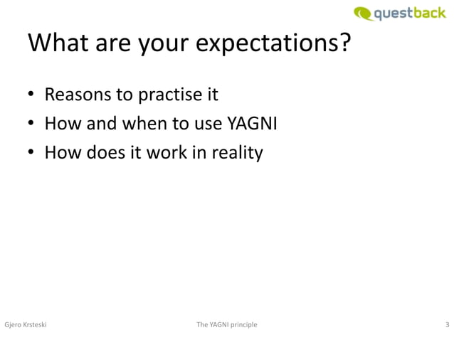 The YAGNI Principle | PPT