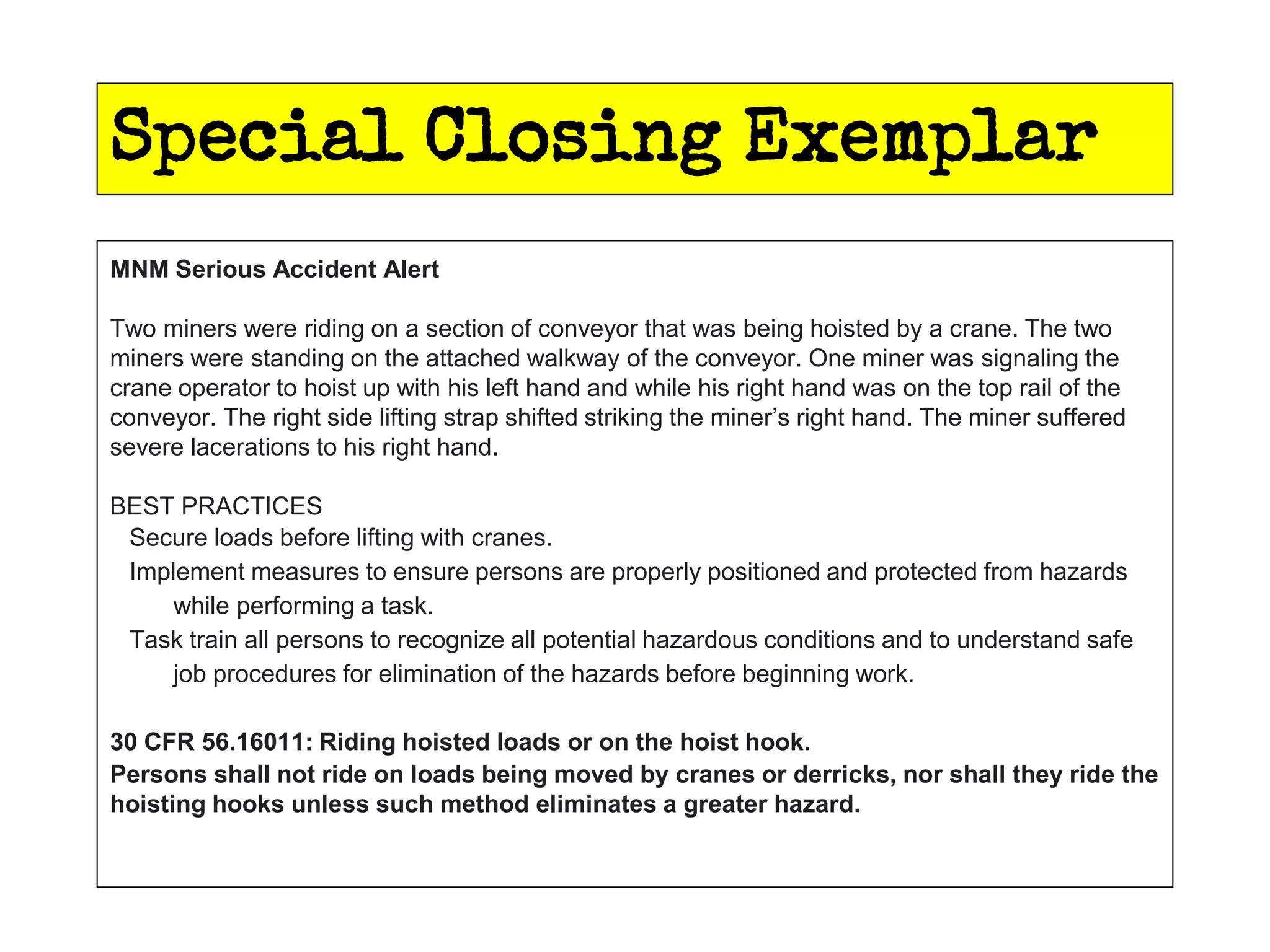 Mining Accident alerts 2016 Safety Training | PPTX