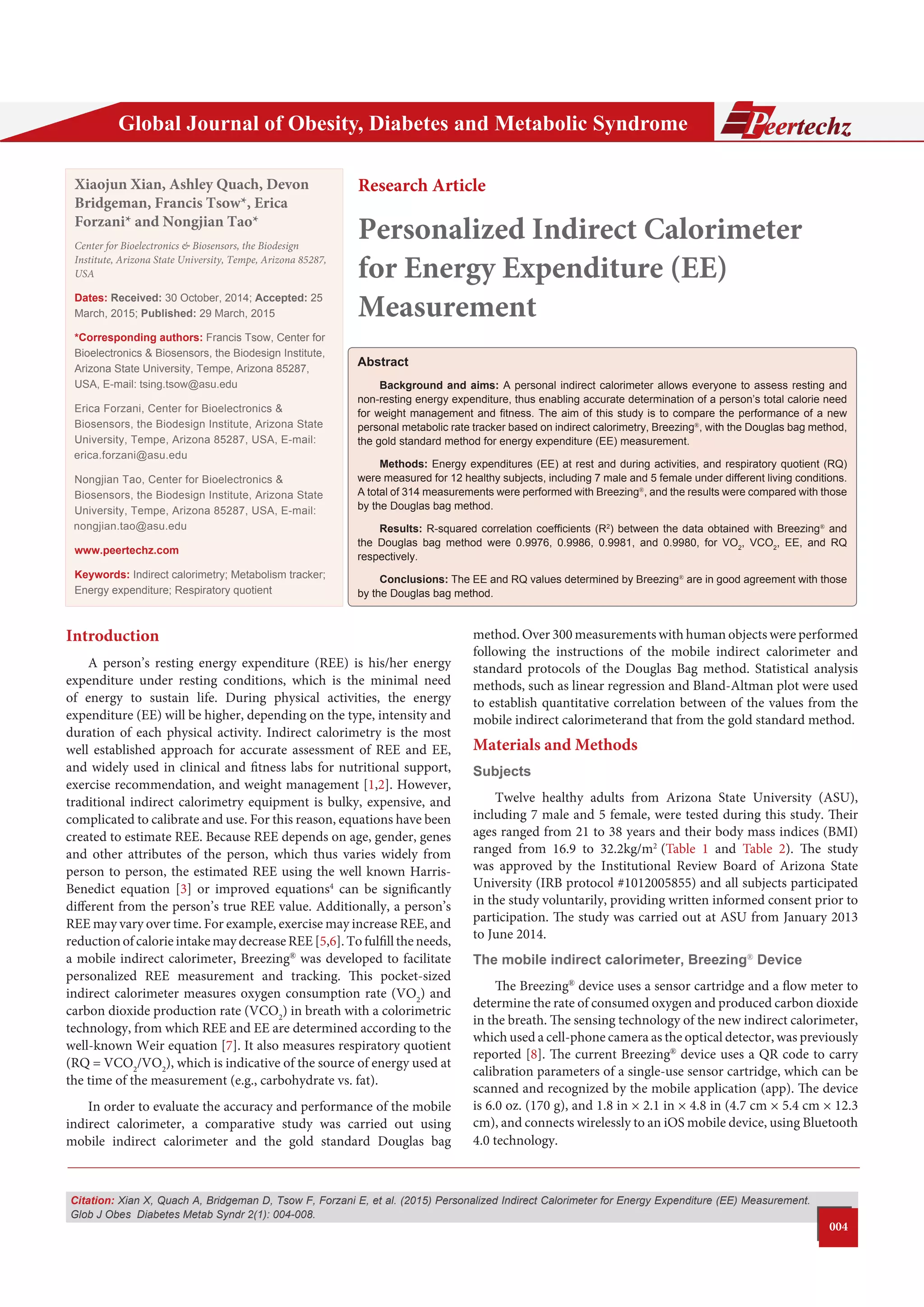 Breezing Metabolism Tracker Validaton Study | PDF