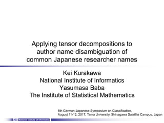 Applying tensor decompositions to author name disambiguation of common ...