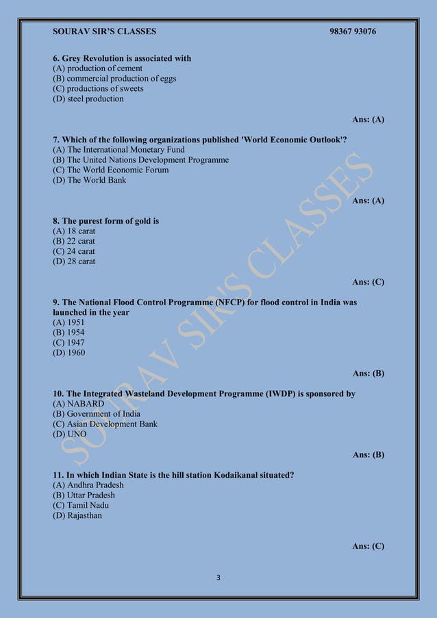 GENERAL KNOWLEDGE FOR GOVERNMENT EXAMS PAPER III NOTES SOLUTIONS STUDY ...