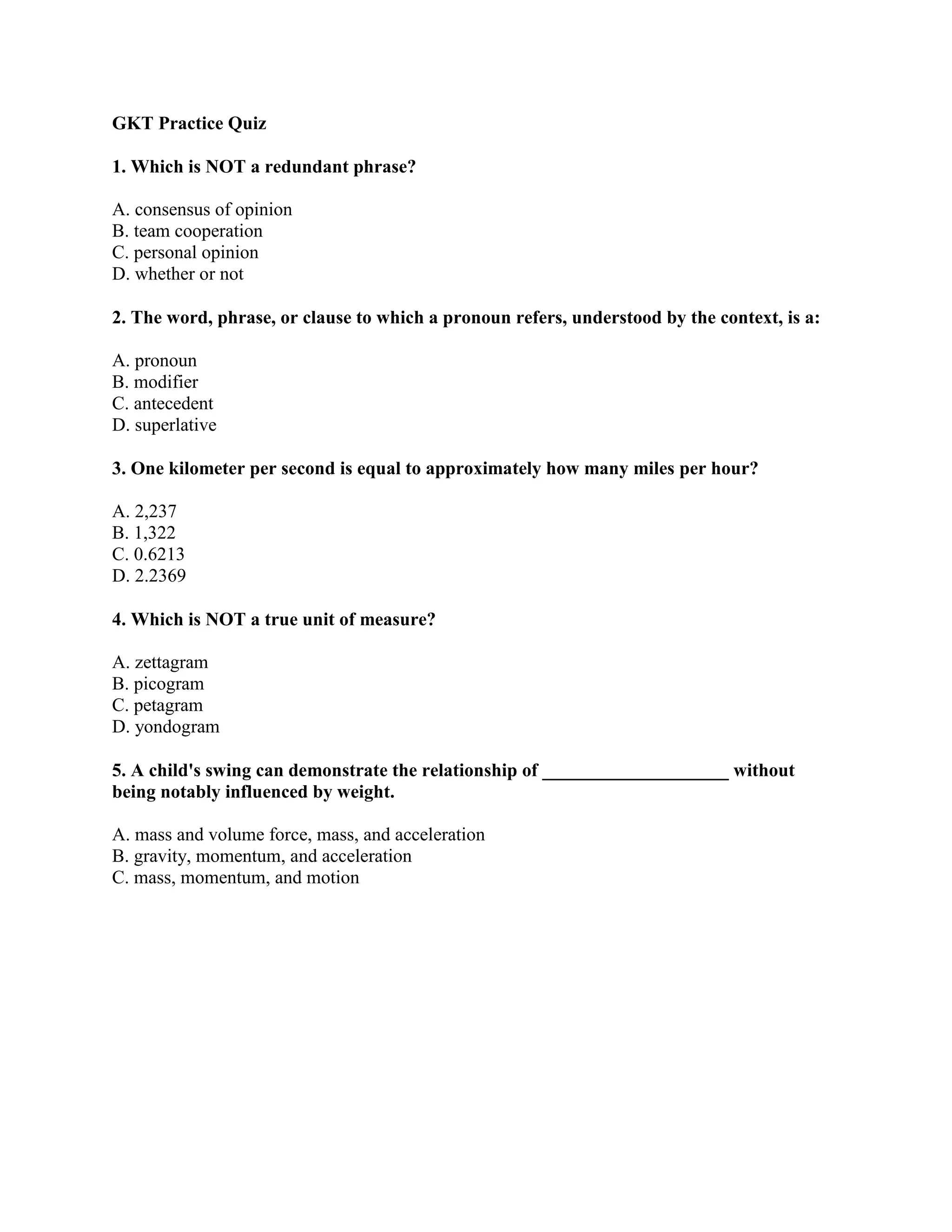 Gkt Practice Quiz | DOCX