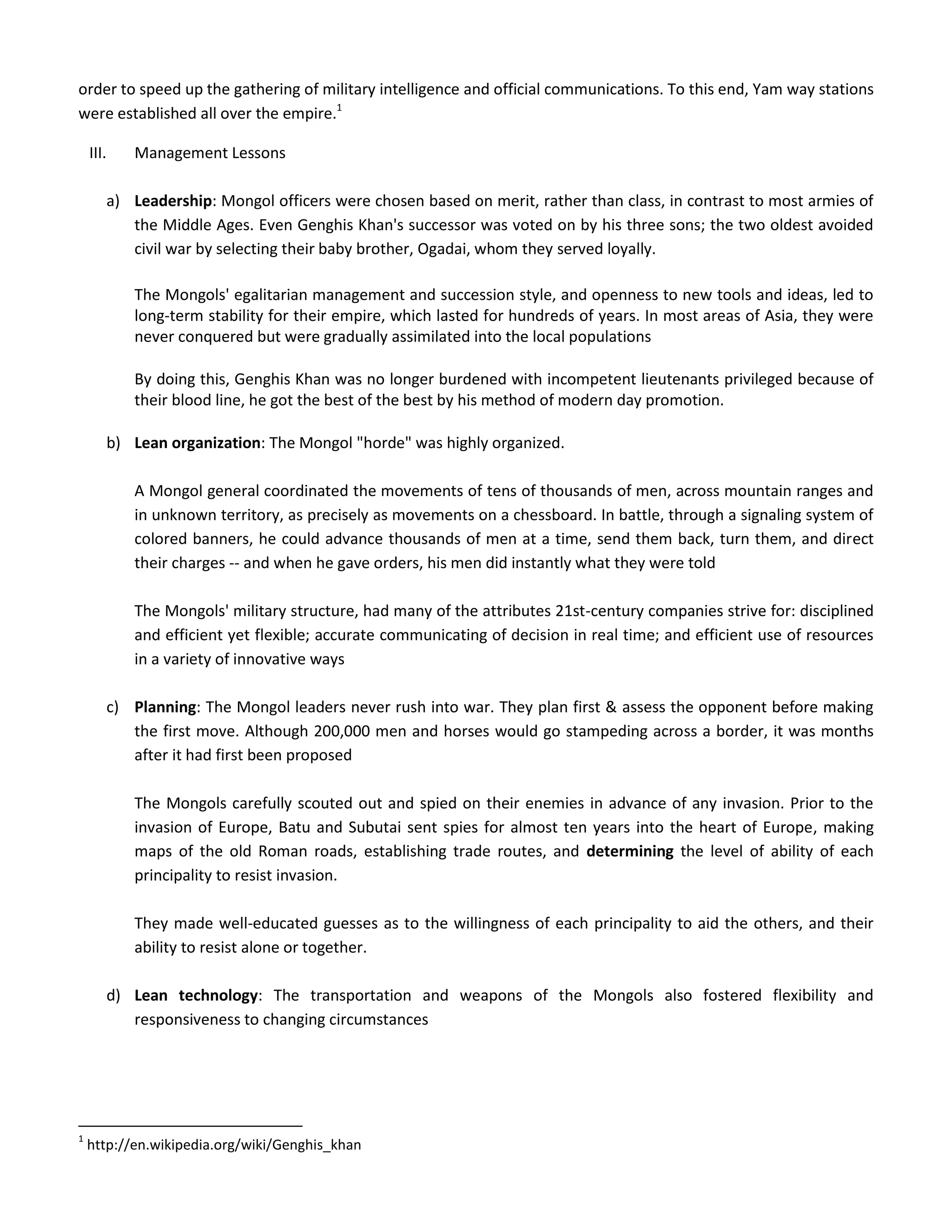 Genghis Khan, the Modern Manager | DOCX