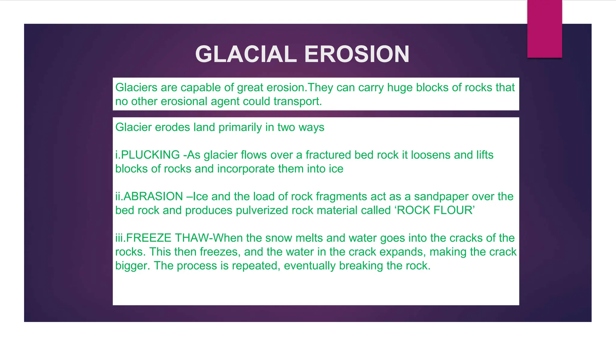 Glacier Geomorphology , Erosional landforms,Depositional Features ...