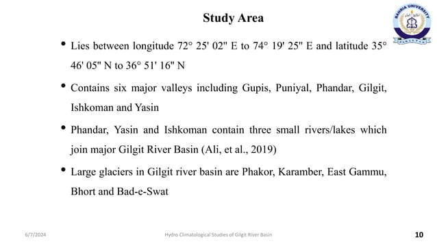 Hydro- climatological study of Gilgit River Basin Pakistan | PPTX